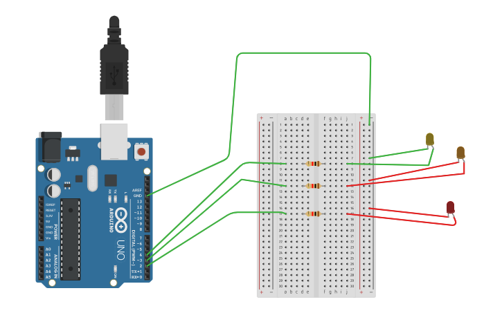 Circuit design traffic lights - Tinkercad