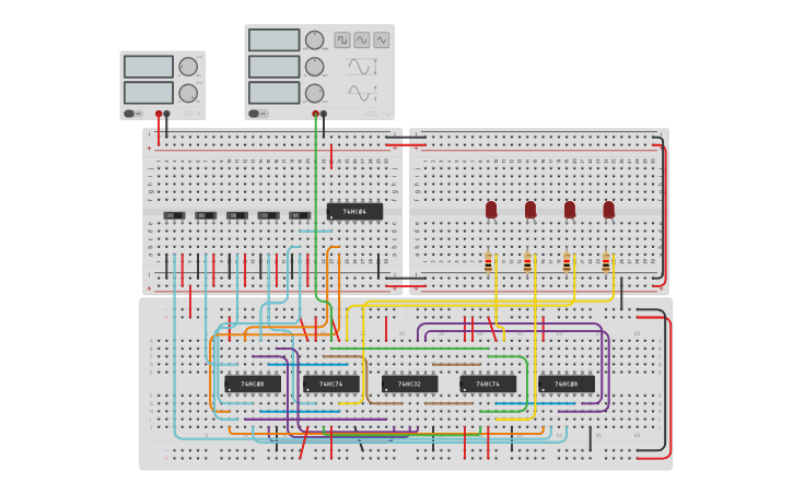 Circuit design 4-bit PIPO shift register - Tinkercad