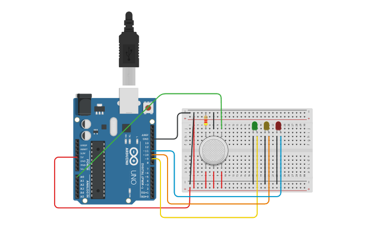 Circuit design practica 3 analogico SENSOR DE GAS - Tinkercad