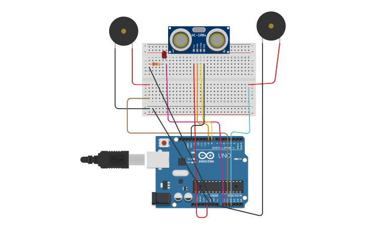 Circuit design Distance Sensor for Blind - Tinkercad