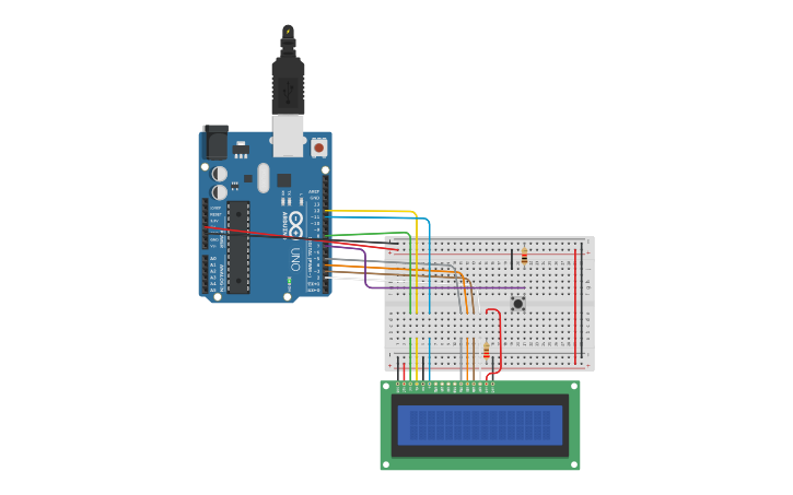 Circuit design LCD DISPLAY AND PUSH BUTTON USAGE - Tinkercad