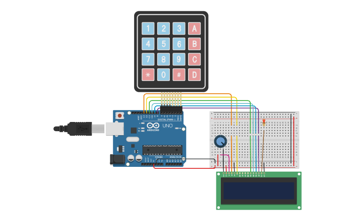 Circuit design keypad and lcd - Tinkercad