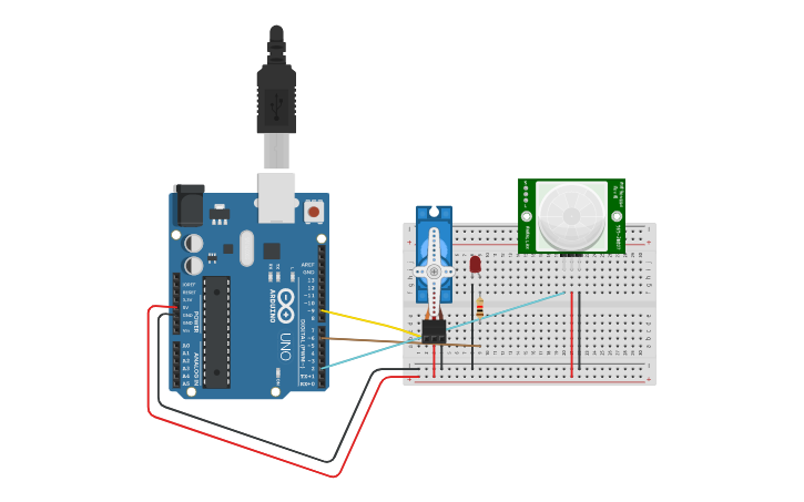 Circuit design PIR sensor and servo motor - Tinkercad Circuit design PIR sensor and servo motor - Tinkercad