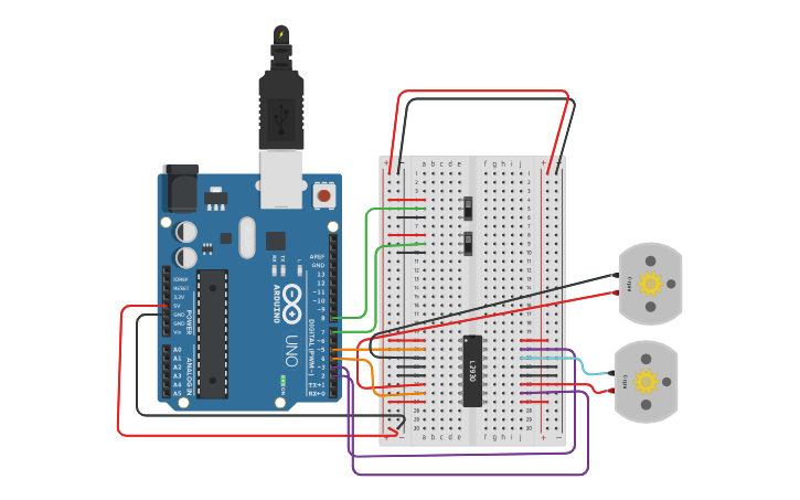 Circuit design H-bridge and Robot Steering - Tinkercad