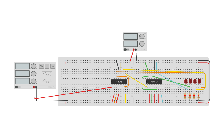Circuit design Exp7- asynchronous down counter - Tinkercad