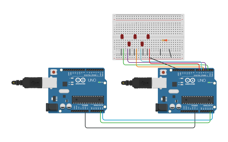 Circuit design 2 arduinos + comando - Tinkercad