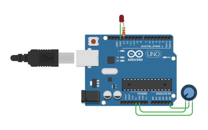 Circuit design led brightness control using potentio meter - Tinkercad Circuit design led brightness control using potentio meter - Tinkercad