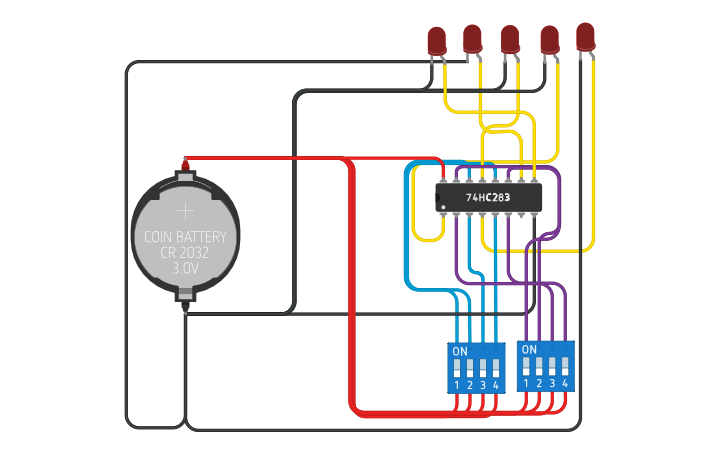 Circuit design 4-Bit Adder - Tinkercad