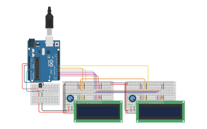 Circuit design Termometro_Multiple_LCD | Tinkercad