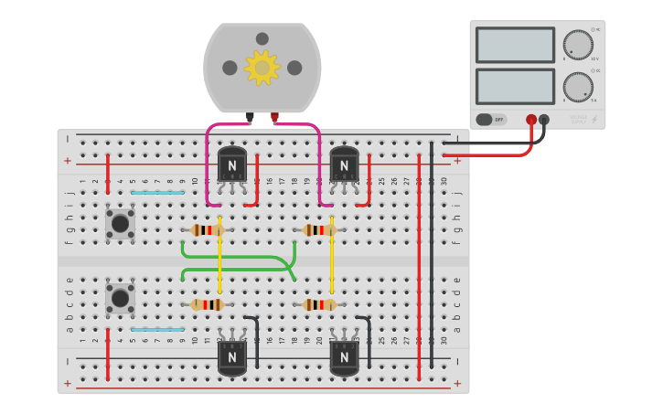 Circuit design Puente H (Transistores 2n2222 NPN) - Tinkercad