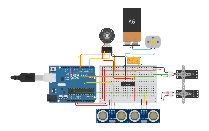 Circuit design simulation bras articulé - Tinkercad