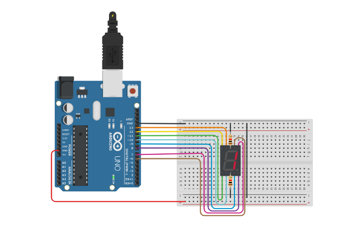 Circuit design DISPLAY 7 SEGMENTOS - Tinkercad
