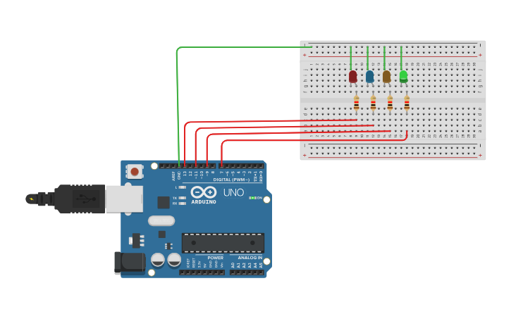 Circuit design 4 Bit Binary Counter - Tinkercad