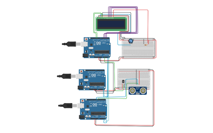 Circuit design IC2 3 ARDUINOS - Tinkercad