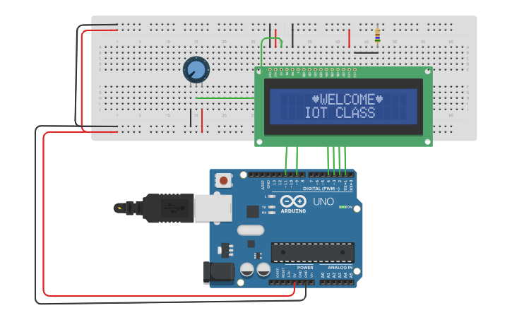 Circuit design Scrolling LCD Display - Tinkercad