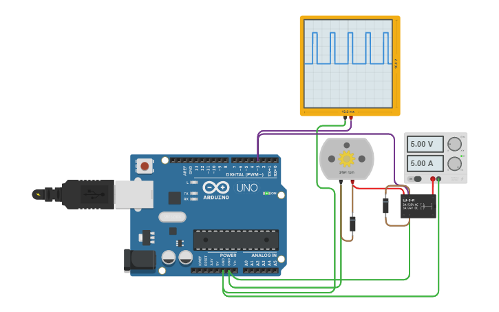 Circuit Design Basic Dc Motor Speed Control Via Pwm And Relay Tinkercad