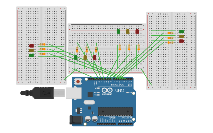 Circuit design Four Way Intersection - Tinkercad