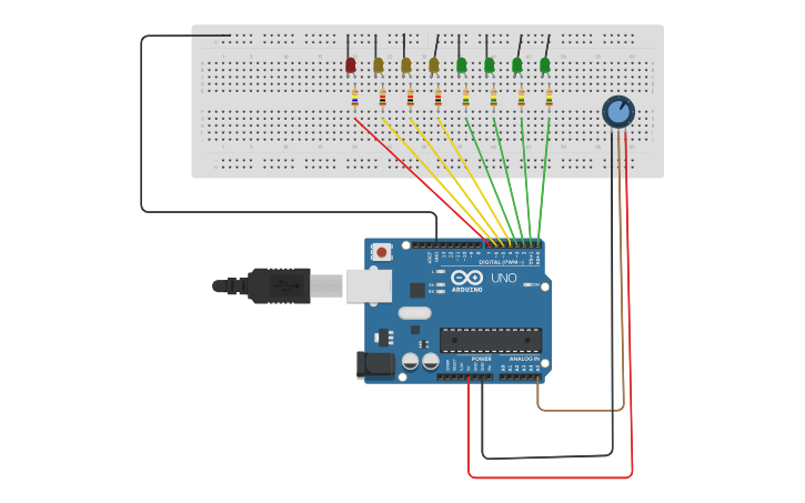Circuit design Cipolla Alberto VU METER con Array | Tinkercad