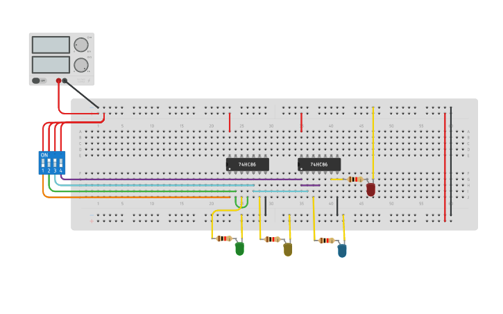 Circuit design BINARY to GRAY CODE - Tinkercad