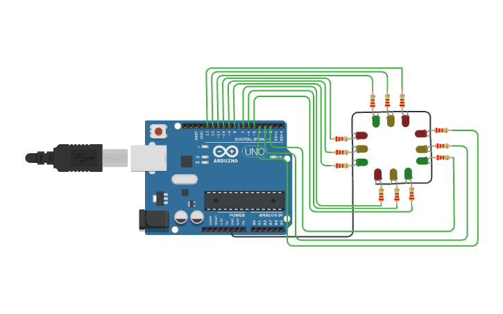 Circuit design Copy of 4 Way Traffic Control Light System, - Tinkercad