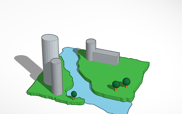 3D design Skyscraper + River - Tinkercad