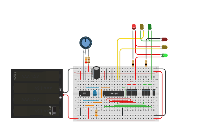 Circuit Design Traffic Lights With 555 And 4017 Tinkercad