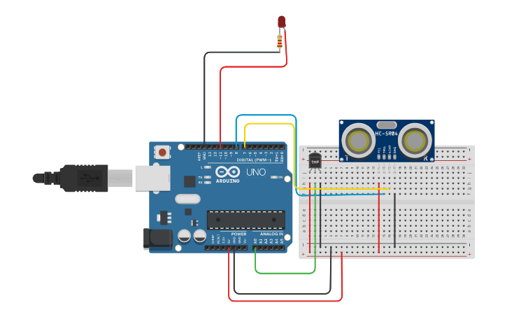 Circuit design Ultrasonic - Tinkercad
