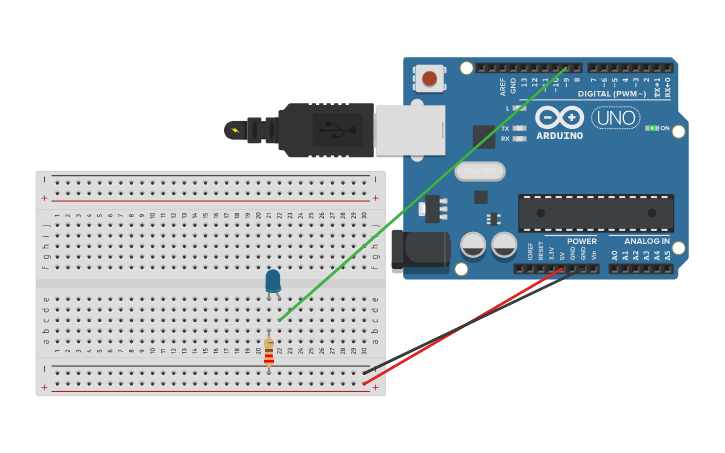 Circuit design Ejercicio 11: Control de un LED con el teclado - Tinkercad