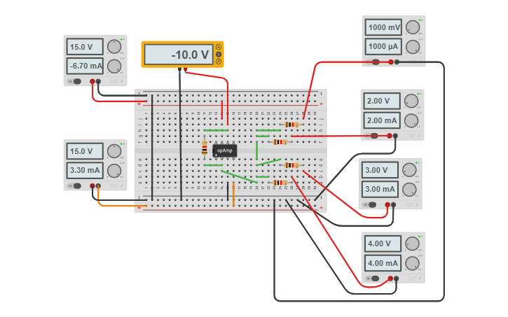 Circuit Design Inverting Summing Amplifier With 4 Inputs Tinkercad