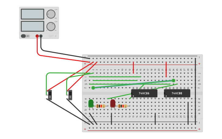 Circuit design Meio Somador - Tinkercad