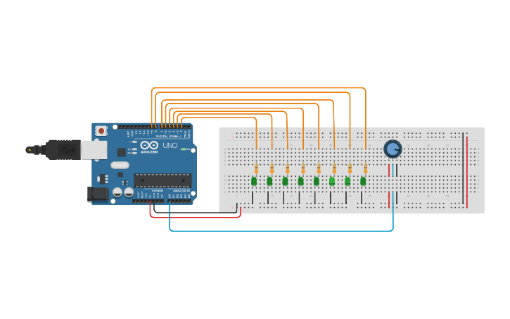 Circuit design CABANES- QUIZ 03 - LED DISPLAY MODULE USING POTENTIOMETER - Tinkercad