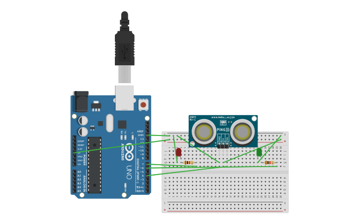 Circuit design Sensor de ultrasonidos - Tinkercad