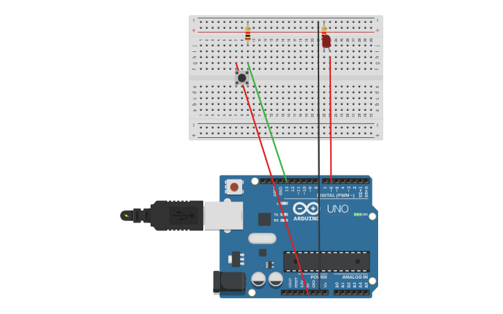 Circuit design Button blink | Tinkercad