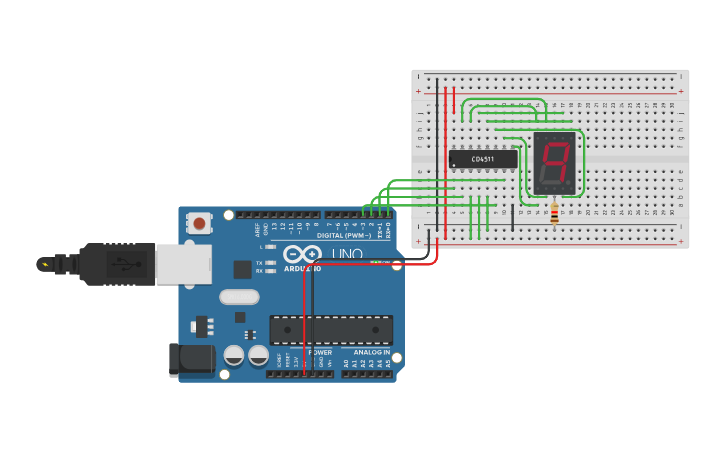 Circuit design 7 SEGMENT+BCD DECODER - Tinkercad