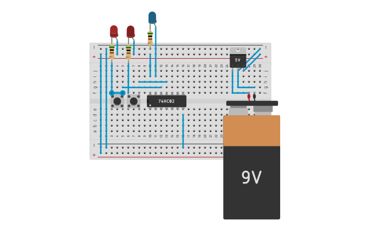Circuit design NOR 74HC02 - Tinkercad