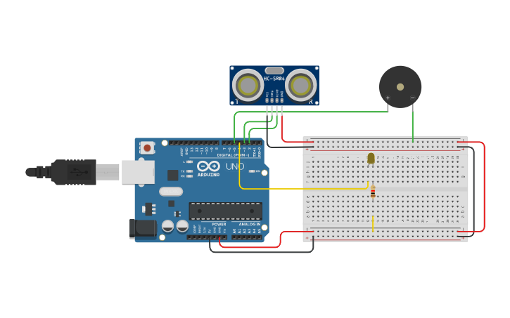 Circuit design Arduino Ultrasonic Sensor - Tinkercad