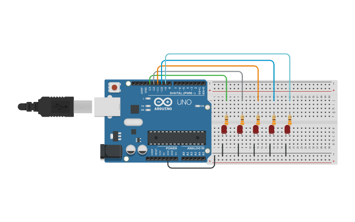 Circuit design Contador 5 BITS | Tinkercad