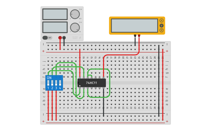 Circuit design 74HC11 - Tinkercad