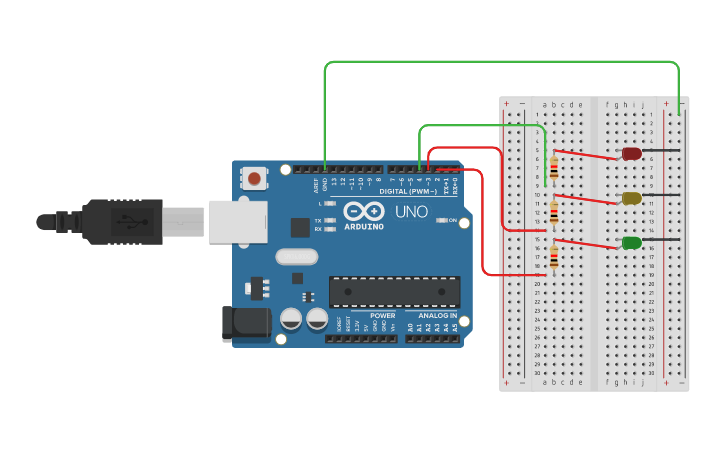 Circuit design Traffic Signal - Tinkercad