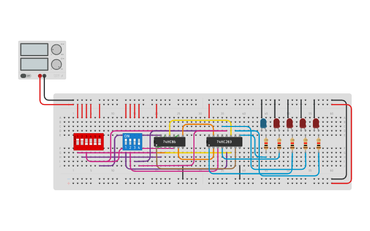 Circuit design 4-BIT BINARY ADDER/SUBTRACTOR - Tinkercad