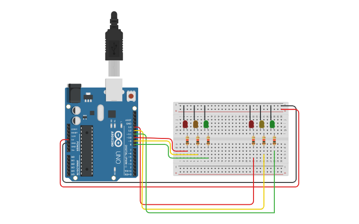Circuit design two way traffic light - Tinkercad