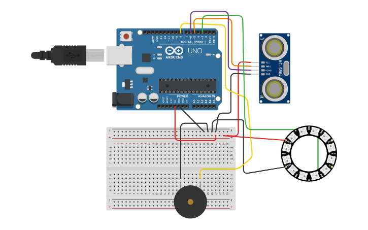Circuit Design Social Distancing Indicator And Alarming System Tinkercad