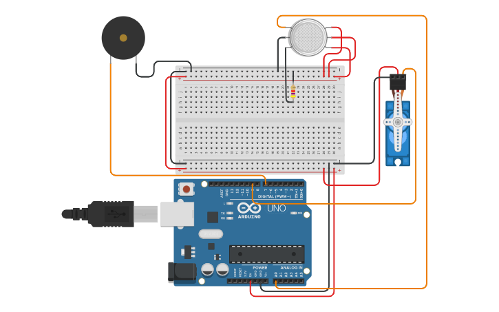 Circuit design Deteksi Asap | Tinkercad
