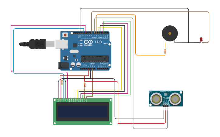 Circuit design Ultrasonic Sensor - Tinkercad