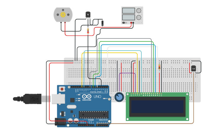 Circuit design temperature based fan control | Tinkercad