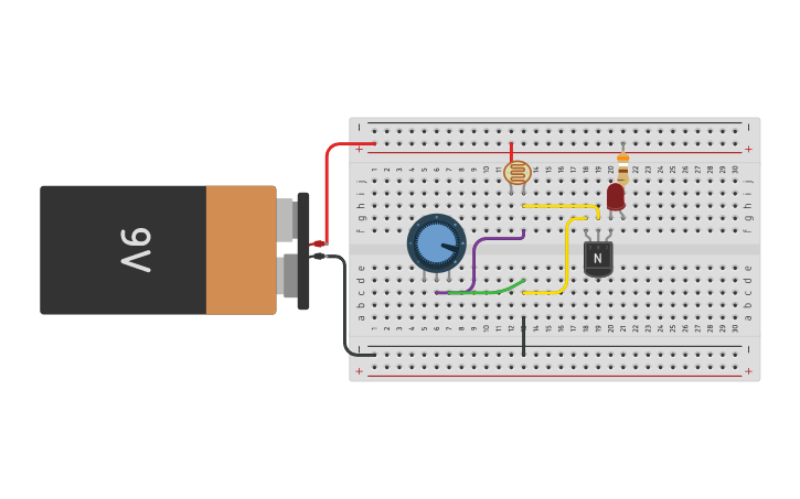 Circuit design Circuit with Transistor and photoresistor - Tinkercad