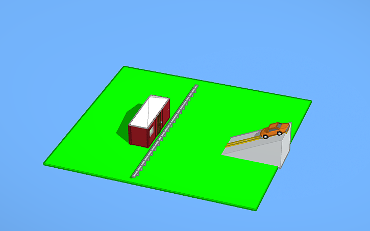 3D design Car runs into House in Sim Lab. Copy and Try. - Tinkercad
