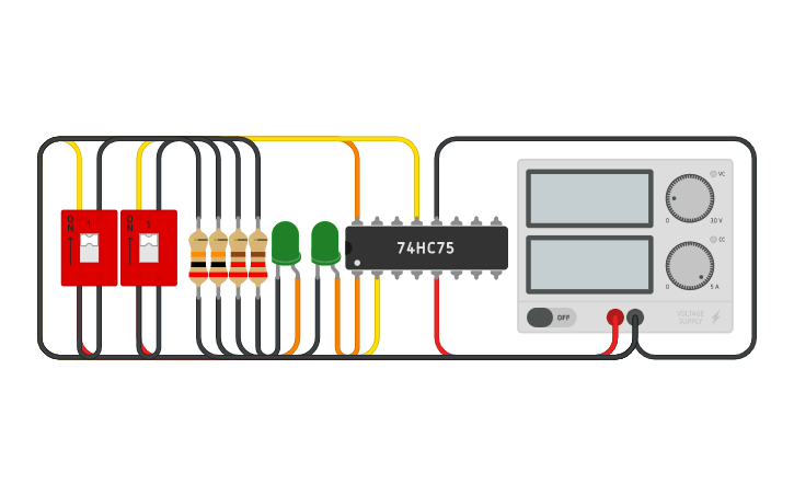 Circuit design 74hc75 | Tinkercad