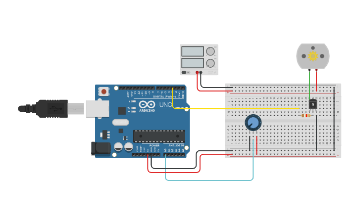 Circuit design Pilotaggio motore CC con njt npn e Arduino (PWM) - Tinkercad