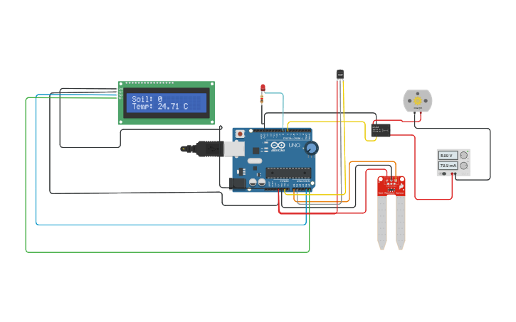 Circuit design Smart Irrigation system - Tinkercad